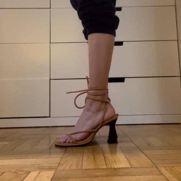 Mango | Shoes | Mid Heel Tan Strapped Sandals | Poshmark